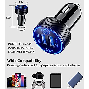 Car Charger, BRCOVAN Dual QC3.0 Port USB Car Charger Adapter, 36W 3A Fast Charge Car Phone Charger with Touch Switch & Blue LED