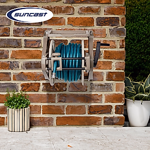 Suncast Wall-Mount Garden Hose Reel, 175 ft. 5/8 in. Vinyl Water Hose Holder, Light Taupe