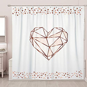 SUMGAR Mothers Day Shower Curtain Pink Love Rose Gold Shower Curtains for Bathroom, Cute Elegant Girl Bath Stall Decoration Geometric Shower Curtains Set with Hooks, 72 x 72 inch