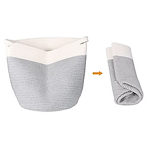 Syeeiex Rope Basket, 14''x 14''x 16'' Blanket Basket Woven Baskets for Storage, Tall Rope Baskets, Basket for Baby Toys, Clothes, Towels, Pillows, White & Grey