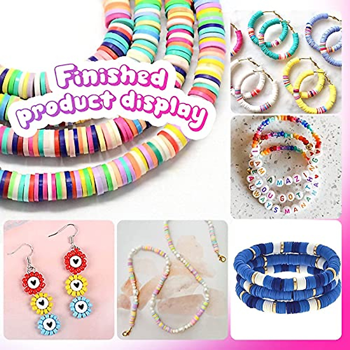 25,000pcs Glass Beads Clay Beads for Jewelry Making Kit, Preppy Bracelet Flat Beads with Smiley Face Bead Letter Beads Charms Pendants, Heishi Beading Supplies for Girls Handmade Gift