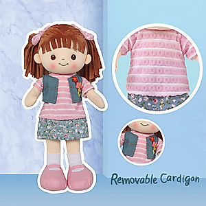 Linzy Toys, 16" Little Sweet Hearts Interactive Soft Plush RAG Doll, Embroidered FACE & Removable Clothes, Educational Doll, Muñecas de trapo para niña, First Doll for Kids (90958) , Floral