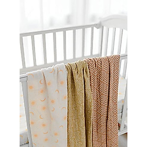 Little Jump 3 Pack Muslin Swaddle Blankets -Boho Baby Blanket Neutral for Boys & Girls- Large 47 x 47 inches,Swaddle Blankets Muslin Receiving Blanket Wrap (3 Pack Sunshine & Moon)