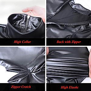 LESOYA Women's Sexy Shiny Wetlook Leather Long Sleeve Zipper Crotch Bodysuit Full Body Catsuit Jumpsuit Clubwear