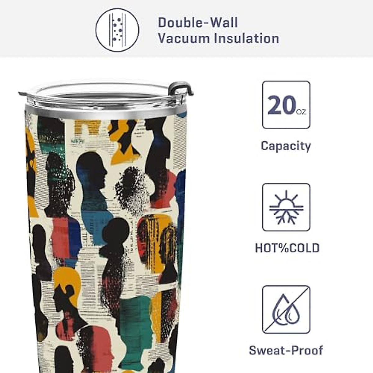People Silhouette Art Street Stainless Steel drinking cups with lids with Lid and Straw travel mug for Home, Office or Car safe tumblers with lids and straws 20 OZ