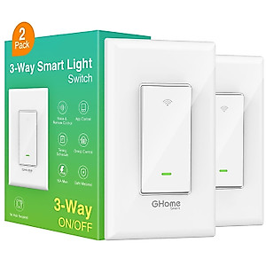 GHome Smart Switch, 3 Way Light Wi-Fi Switch Compatible with Alexa and Google Home, 2.4GHz Schedule Timer, Neutral Wire Required, 3-Way Installation and No Hub Required, FCC Listed (2-Pack)