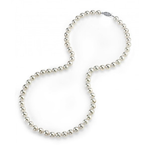 The Pearl Source 14K Gold 5.0-5.5mm Round Genuine White Japanese Akoya Saltwater Cultured Pearl Necklace in 20" Matinee Length for Women
