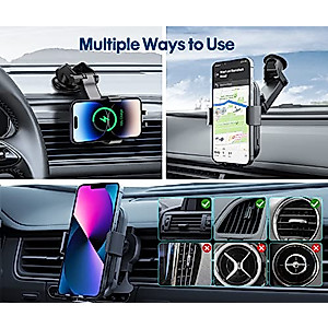 Risingstar Wireless Car Charger, 15W Fast Wireless Car Charger Mount, Auto-Clamping Alignment Windshield Dashboard Air Vent Cell Phone Holder for iPhone 14/13/12/11/pro/X/8, Samsung S20/S10/S9/S8