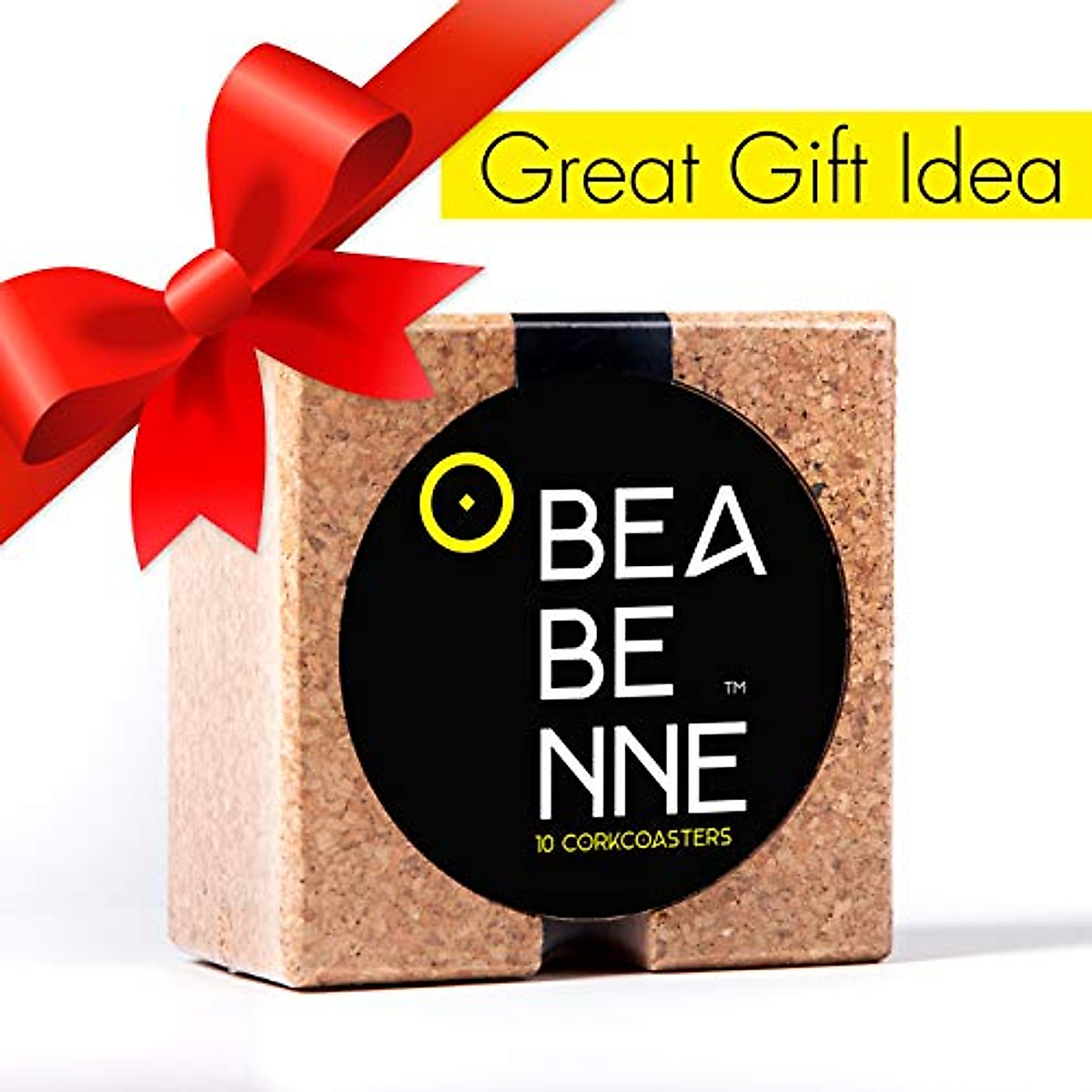 Natural Cork Coasters for Drinks – 10 Absorbent Drink Coasters with Matching Cork Holder That Doubles as a Bottle Coaster to Protect Tables and Countertops