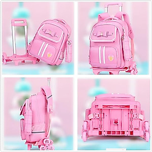 ZHANAO Rolling Trolley Bag Wheeled Backpack Bowknot for Girls Primary Schoolbag 3Pcs with Crossbody Bag Pencil Case