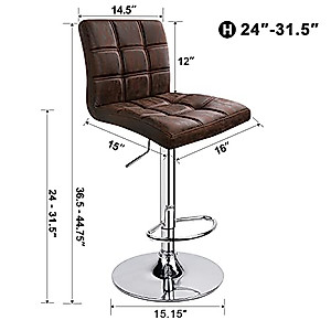 Leopard Outdoor Products Modern Square PU Leather Adjustable Bar Stools with Back, Set of 2, Counter Height Swivel Stool (Retro Brown)