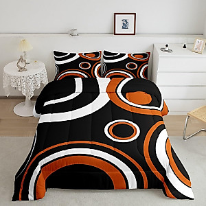 jejeloiu Orange White Black Circle Comforter Set for Kids Boys Girls Modern Abstract Dot Comforter Full Size Bedding Set Simple Geometric Decor Quilt Duvet Set 3Pcs Boys
