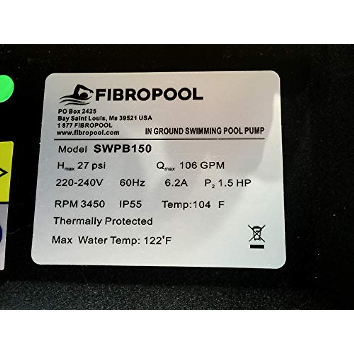 FibroPool 1.5 HP Swimming Pool Pump for In Ground Pools and Spas - 1.5 Horsepower - Designed in the USA - High Efficiency Single Speed Motor With Clear Top Lid - FP150