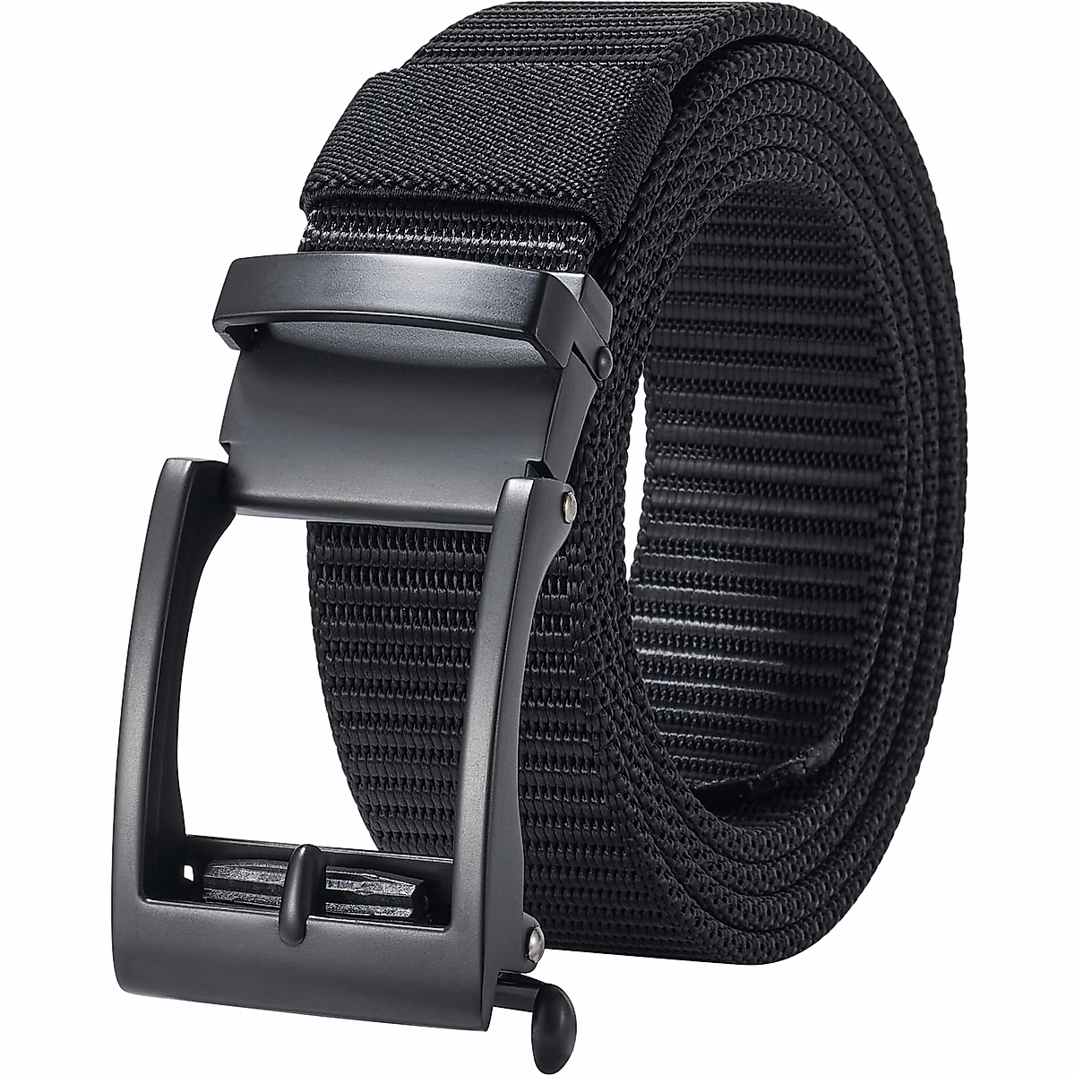LionVII Men's Ratchet Belt, Casual Web Belt for Men with Click Buckle and Nylon Fabric Strap, Easy Adjustable Trim to Fit (Black)