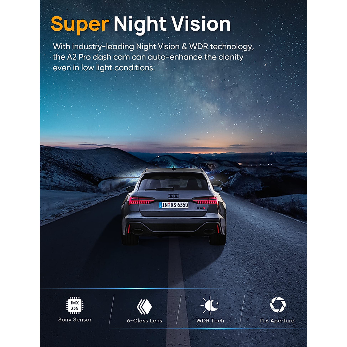 Dash Cam Front and Rear 4K+1080P WiFi Dash Camera for Cars with App, 24 Hours Parking Mode, G-Sensor, Loop Recording, Support 256GB Max