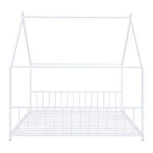 Metal Montessori Floor Bed, Full Size House Bed Frame with Headband and Slats, Full Floor Bed/Cute Montessori Bed for Kids, Girls, Boys(Full White)