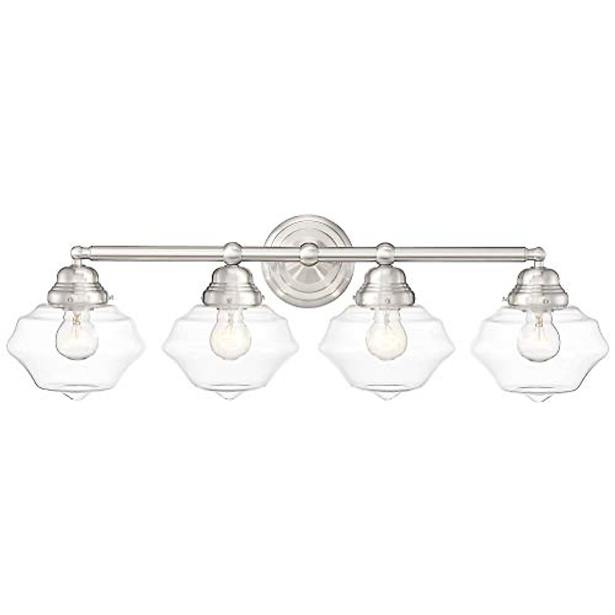 Possini Euro Design Astrid Modern Wall Mount Light Brushed Nickel Silver Metal Hardwired 30 3/4" Wide 4-Light Fixture Schoolhouse Clear Glass for Bathroom Vanity Mirror House Home Room Decor