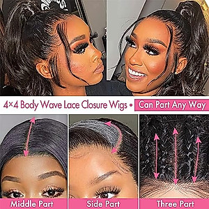 STHBESTI Body Wave Lace Front Wigs Human Hair Pre Plucked 180% Density Glueless 4×4 Lace Closure Wigs for Black Women Brazilian Virgin Human Hair with Baby Hair Natural Color(18 Inch)