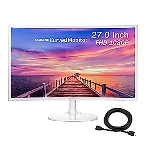 Samsung 2020 LC27F391FHNXZA 27 Inch FHD (1920 x 1080) Curved LED Monitor, HDMI, VGA, AMD Radeon FreeSync, White + NexiGo 4K HDMI Cable Bundle