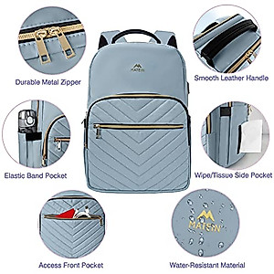 MATEIN 15.6 Laptop Backpack, Quilted Cute Slim Backpacks for Women with Luggage Strap & Leather Handle, Lightweight Fashion Travel Computer Bag Padded Durable Casual Daypack for Office, Business, Blue