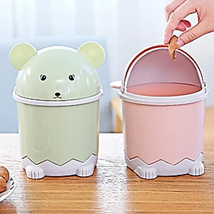Operitacx 3Pcs Plastic Mini Wastebasket Trash Can with Swing Lid Tiny Desktop Waste Garbage Bin for Home Office Kitchen Vanity Tabletop Bedroom Bathroom Blue Green Pink
