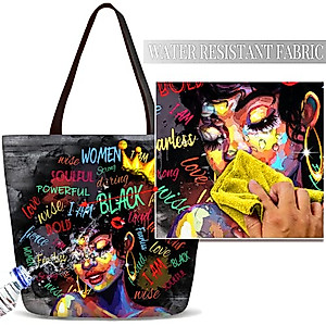 African American Tote Bags For Women - Black Art Satchel Bag - Thinking Afro Queen Shoulder Handbags For Women Girl