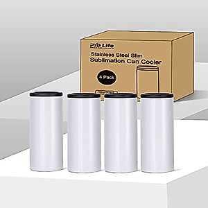 PYD Life 4 Pack 12oz Sublimation Slim Skinny White Stainless Steel Can Cooler,Sublimation Skinny Can Cooler,Sublimation Tumbler,Beer Can Cooler,Beer Holder,Vinly Gifts
