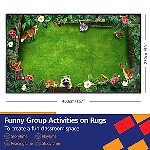 ABCarpet Kids Classroom Rug with Forest and Animals Large Area Rug for Kids Room, 13' x 7'5'' Play Mat for Children's Playroom or Bedroom, Non-Slip and Soft Education Kid's Play Carpet