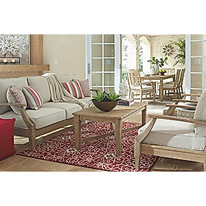 Signature Design by Ashley Clare View Coastal Outdoor Patio Eucalyptus Sofa with Cushions, Beige