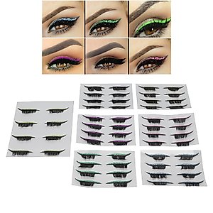 28 Pairs of False Eyelashes, 7 colors Reusable Eyelash Stickers Makeup Sticker Waterproof Eye Line Strip Stickers for Women Halloween Masquerade Carnival