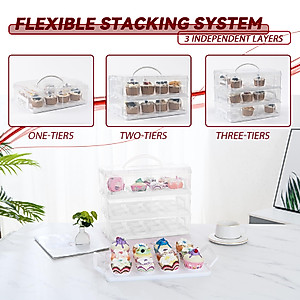 LEPump Cupcake Carrier, 3-Tiers Cupcake Containers, Holds 36 Cupcakes or 3 Large Cakes, Cupcake Holder, Cupcake Box with Lid and Handle (White, Basic)