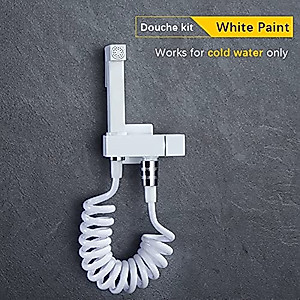 MINJING Handheld Bidet Sprayer Kit White, Solid Brass Body Cloth Diaper Sprayer for Toilet, Wall Mount Bathroom Douche Kit, Single Cold Bidet Faucet for Personal Hygiene