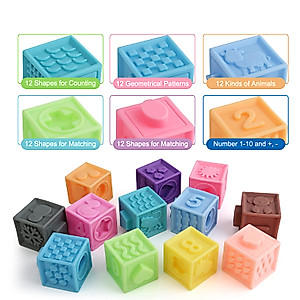 Yutin Soft Blocks for Babies, 16PCS Baby Stacking Building Block for Boys Girls, Squeezing Toy Christmas Easter Gift for Infants Toddlers 6 to 12 Months and Up