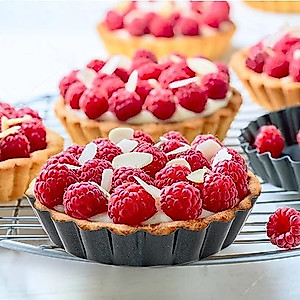 Dwlire 4 Inch Tart Pan Set of 8, Mini Tart Pans with Removable Bottom Nonstick Round Mini Quiche Pie Pan Reusable Carbon Steel Small Tartlet Mold for Pies,tart, Mousse Cakes,Dessert Baking