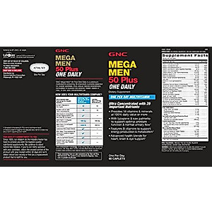 GNC Mega Men 50 Plus One Daily Multivitamin, Twin Pack, 60 Caplets per Bottle, Supports Heart, Brain and Eye Health