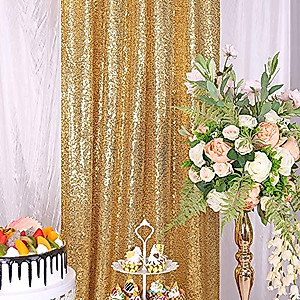 KNGKILQN Gold Sequin Backdrop Curtain - 2 Panels 2.2x8FT Gold Glitter Backdrop Party Photo Sequin Curtains Wedding Brithday Christmas Sparkle Photography Background