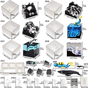Mountain Peak and USB Resin Molds Set with 8G USB Driver, Jellyfish, Whale, Seahorse, Pufferfish, Diver 19-kit, for Epoxy Concrete Clay, Make Dioramas Landscape, Necklace Pendant, Paperweight