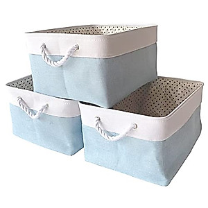 ITALIA 3pack Large Collapsible Fabric Basket L. Blue / White, Size: 18 x 14 x 10"H