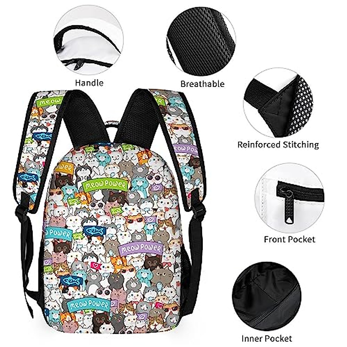 DTCCET Cute Cat Backpack, Classic Daypack Stylish Kitty Laptop Bag with Adjustable Shoulder Strap, Lightweight Colorful Cat Shoulders Backpack(Cute Cat)