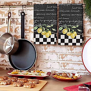 VDLBT Summer Kitchen Towels Yellow Lemon Dish Towels Dishcloth Fingertip Hand Towel Black White Plaid Soft Tea Towel Set of 2