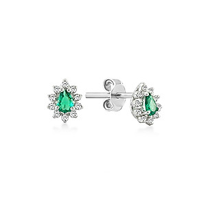 Gelin 14K Solid Gold Birthstone Stud Earrings with Diamond | 14k Gold Emerald Stud Earrings for Women