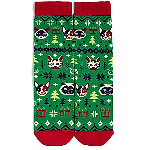 Lavley Funny Holiday Socks For Adults and Teens (Gifts For Christmas, Thanksgiving, Valentine's Day, Halloween) (US, Alpha, One Size, Regular, Regular, Xmas Cat)