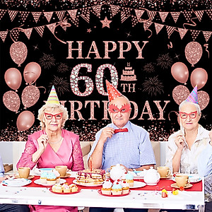 60th Birthday Decorations for Women - Happy 60th Birthday Banner Party decorations Cheers to 60 Years Birthday Party Suppiles Rose Gold Backdrop for 60th Birthday Decor (71 x 45 inch)