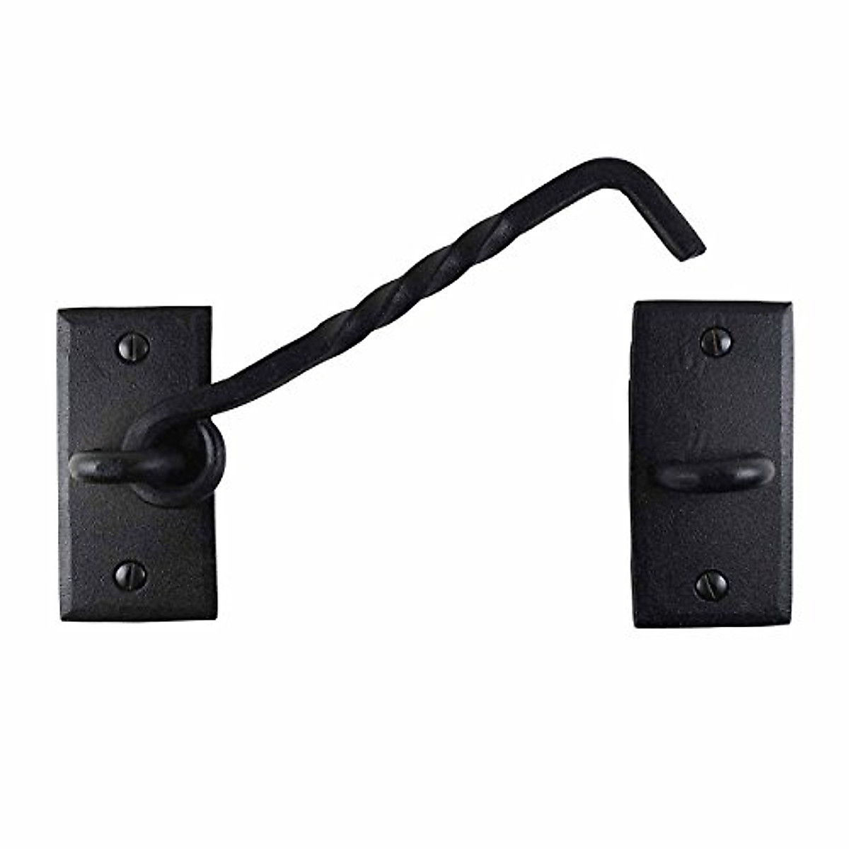 Renovators Supply Manufacturing Hook and Eye Latch 6.5 in. Black Wrought Iron Door Lock Latch/Gate Latch with Mounting Hardware