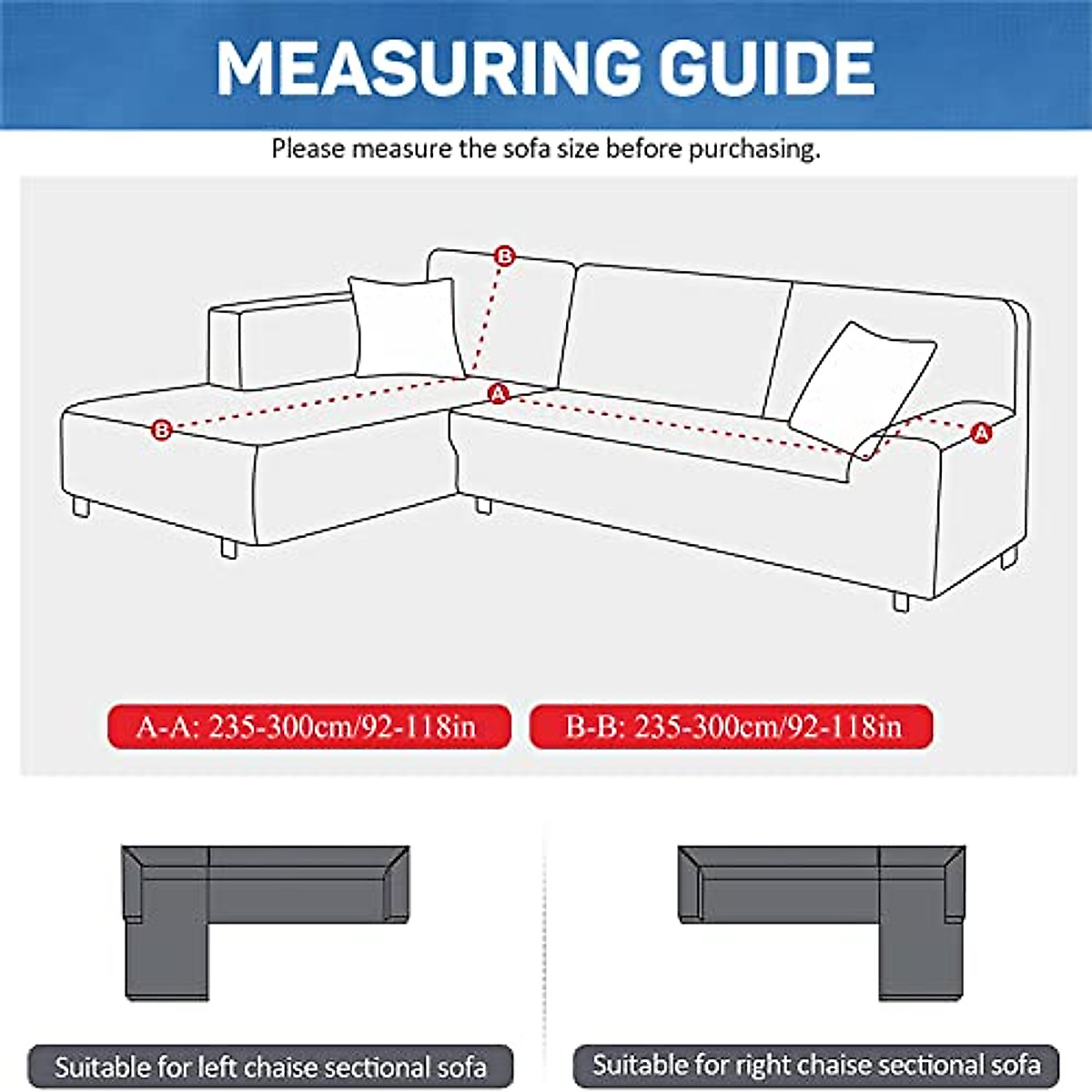 TVPFM 2 Pieces Waterproof Sectional Couch Covers, Stretch Sofa Slipcover with Elastic Bottom L-Shaped Sofa Covers Furniture Protector for Pets Cat Dog -Blue B-4-seater + 4-Seater