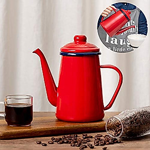 FURLOU Kettle for Stove top Enamel Kettle Red Gooseneck Kettle Creative Retro Stovetop Natural Gas Teapot for Use at Home Or Campsite Kitchen Supplies Teapots