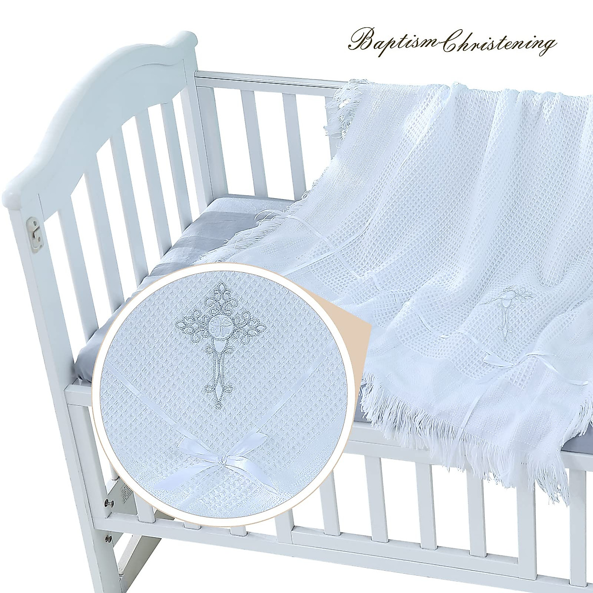 Booulfi Baby Blanket Baby Swaddle Blanket Infant Receiving Blanket Knitted Baby Summer Autumn Blanket Baby Boy Girl Gift with Embroidered Cross