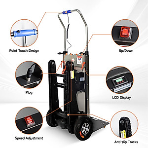 ROOMEDAL Electric Stair Climbing Hand Trucks Dolly Cart for Moving 661lb Capacity Heavy Duty Folding Stair Climber Cart Hand Trolley 600W Motor Battery Powered for Furniture Family Logistics Warehouse