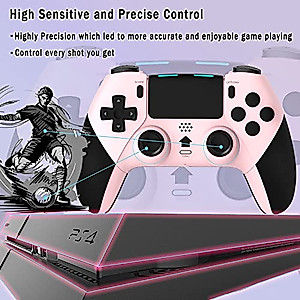 TERIOS Wireless Pro Controller Compatible with PS4 /PS4 Pro/PS4 Slim, Gaming Remote with Built-in 800mAh Rechargeable Battery/Precise Joystick/Audio/Turbo/Advanced Buttons Programming (Pink & Black)