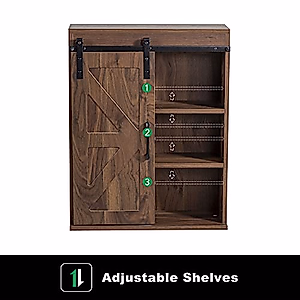 Rustory Rustic Wooden Wall Mounted Storage Cabinet with Sliding Barn Door, Decorative Farmhouse Medicine Cabinet for Kitchen Dining, Bathroom, Living Room (Dark Walnut)